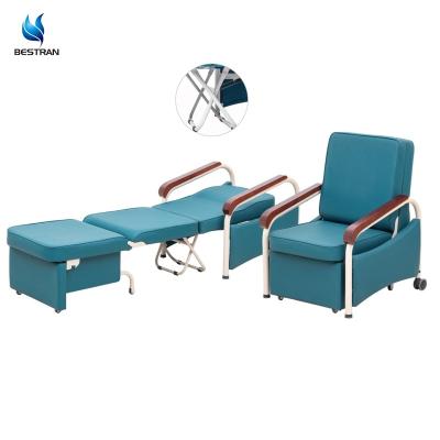 China Foldable Hospital Patient Chair Bed Convertible 80x71x43cm to 204x71x43cm with 6 Wheels and 36KG Steel Frame for sale