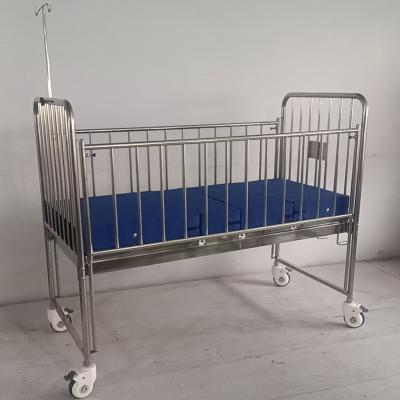 China Stainless Steel Medical Pediatric Bed 1600x800mm with IV Pole Full-Length Guard Rail Hospital Clinic for sale
