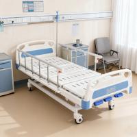 China 3-Function Manual Medical Bed With Foldable Aluminum Guardrails And Silent Locking Casters for sale