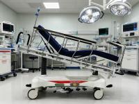 China Hydraulic Hospital Stretcher 2100x850mm Fifth Wheel Steering Collapsible Rails 220kg Capacity for sale