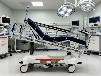 China Hydraulic Hospital Stretcher 2100x850mm Fifth Wheel Steering Collapsible Rails 220kg Capacity for sale