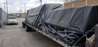 China PVC Tarpaulin Cover 24 Ft X 27 Ft 8 Ft Flap Black 18oz Heavy Duty Lumber Tarps for sale