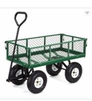 China Garden Hand Trolley 3.50-4 Pneumatic 4 Wheel Platform Tool Cart for Home Garden Wagon for sale