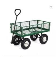 China Green Portable Heavy Duty 4 Wheels Steel Tool Trolley Wagon Garden Cart Durable for sale