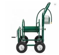 China Convenient Garden Hose Cart With Wheels With Basket And Water Hose Holder for sale