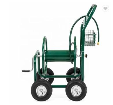 China Convenient Garden Hose Cart With Wheels With Basket And Water Hose Holder for sale