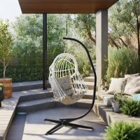 China Outlet Outdoor Hanging Chair with Thick Cushion and Stand Living Room Sailcloth Swing for sale