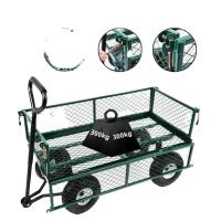China Four-wheel Green Trailer Cart Heavy Duty Metal Gardening Trolley for sale