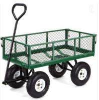 China Outdoor Four Wheels Metal Mesh Wagon Garden Pull Cart with Dimension L x W x H 86*46*85 for sale