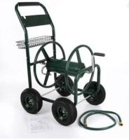 China Sturdy Iron Garden Water Hose Reel Cart With Four Metal Wheels Durable Construction for sale