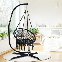 China Collapsible Macrame Swing Hammock Chair With Durable Hanging Kits And C Shape Swing Stand for sale