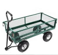 China Tools Portable Steel and Iron Garden Mesh Cart Wagon with Green Liner Platform Structure for sale