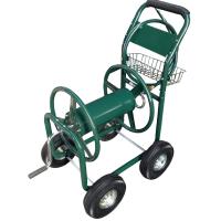 China Sturdy Iron Garden Water Hose Reel Cart With Four Metal Wheels Durable Construction for sale