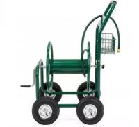 China Heavy Duty Four-Wheel Steel Metal Basket Garden Water Hose Reel Cart for Tool Storage for sale