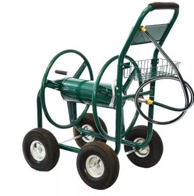 China Convenient Steel Metal Four Wheel Garden Hose Reel Cart for Clean House and Watering for sale