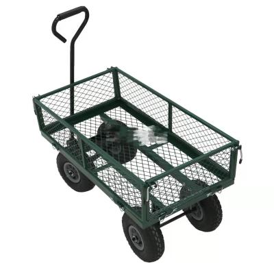 China Metal Gardening Trolley with Heavy Duty Green Trailer Cart and Four-wheel for sale