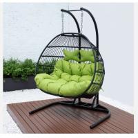 China Modern Green Cushions Double Seater Stand Outdoor Hanging Swing Chair for sale