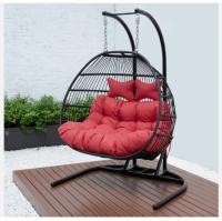 China Modern Green Cushions Double Seater Stand Outdoor Hanging Swing Chair for sale