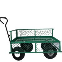 China Four-wheel Green Trailer Cart Heavy Duty Metal Gardening Trolley for sale