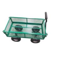 China Four-wheel Green Trailer Cart Heavy Duty Metal Gardening Trolley for sale