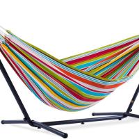 China Folding Stainless Steel Canvas Hammock With Stand Free Standing Double Hammock for Outdoor for sale
