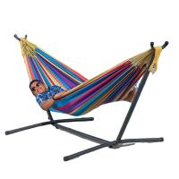 China Folding Stainless Steel Canvas Hammock With Stand Free Standing Double Hammock for Outdoor for sale