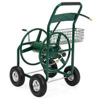 China Iron Heavy Duty Portable Wheeled Garden Lawn Water Hose Reel Storage Cart for sale