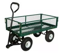 China Green Four Wheel Garden Wagon Cart For Heavy Duty 300kg Load Capacity Transport for sale