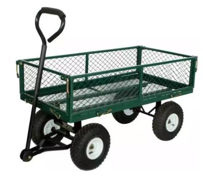 China Green Four Wheel Garden Wagon Cart For Heavy Duty 300kg Load Capacity Transport for sale