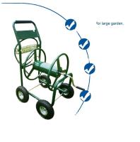 China Green Iron Garden Water Hose Reel Cart with Four Metal Wheels for sale