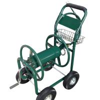 China Iron Material for Long-Lasting Garden Water Hose Reel Cart With Four Metal Wheels for sale