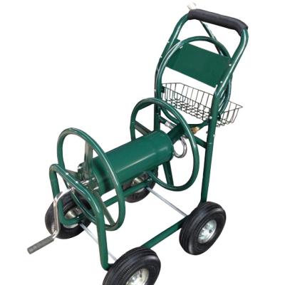 China Iron Material for Long-Lasting Garden Water Hose Reel Cart With Four Metal Wheels for sale