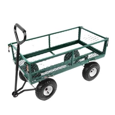 China Outdoor Four-wheel Heavy Duty Steel Mesh Yard Garden Jumbo Crate Wagon Utility Cart for sale
