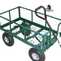 China Green Heavy Duty Steel Mesh Yard Garden Jumbo Crate Wagon Utility Garden Trolley Cart with 4 Four Wheels for sale