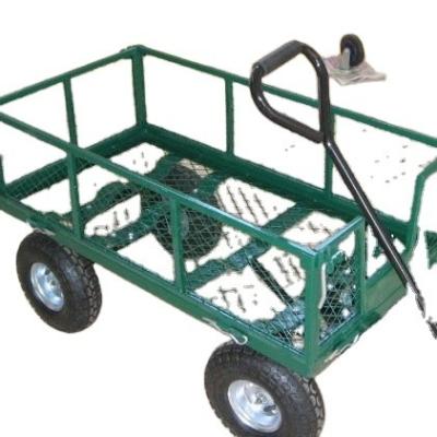 China Green Heavy Duty Steel Mesh Yard Garden Jumbo Crate Wagon Utility Garden Trolley Cart with 4 Four Wheels for sale