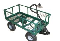 China Mesh Structure Portable Heavy Duty Steel Garden Trolley Cart With 4 Wheels For Garden for sale