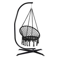 China Heavy Duty C Shape Frame Swing Chair Stand With Macrame Hammock Chair Qingdao Port Loading for sale