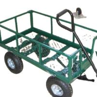 China Green Trailer Cart Heavy Duty Metal Gardening Trolley with 500LBS Capacity at Qingdao Port for sale