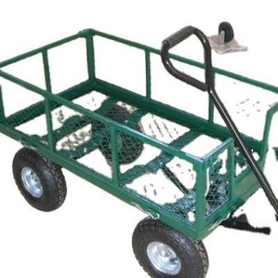 China Green Trailer Cart Heavy Duty Metal Gardening Trolley with 500LBS Capacity at Qingdao Port for sale