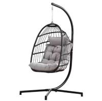China Mail Packing Foldable Patio Swing Hanging Chair with Stand Rattan Hanging Round Chair for sale