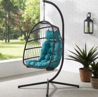 China Mail Packing Foldable Patio Swing Hanging Chair with Stand Rattan Hanging Round Chair for sale