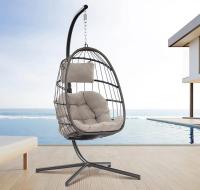 China Mail Packing Foldable Patio Swing Hanging Chair with Stand Rattan Hanging Round Chair for sale