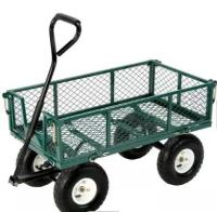 China Green Outdoor Four Wheel Metal Mesh Cart Wagon with Heavy-Duty Construction for sale