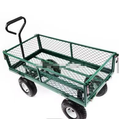 China Four-wheel Utility Wagon Yard Garden Dump Lawn Cart With Beach Wheels And Hand Pull Trolley for sale