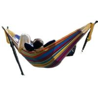 China Outdoor Activity Double Canvas Stripe Hammock With Steel Stand For Backyard Lounging for sale