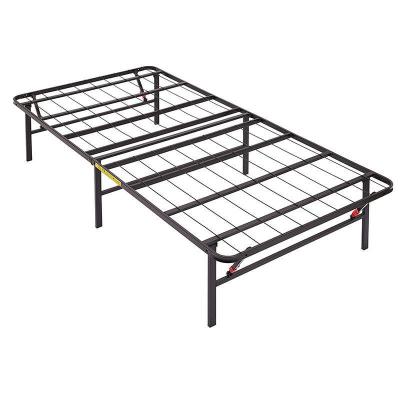 China Latest Hostel Staff Bedroom Furniture Black Foldable Metal Bed Frame with Customized Logo for sale