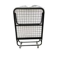 China Apartment and Bedroom Lightweight Folding Metal Bed with Wheels in Black for sale