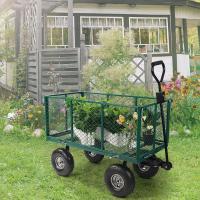 China Green Four-wheel Heavy Duty Lawn Garden Yard Trolley Wagon Cart for sale