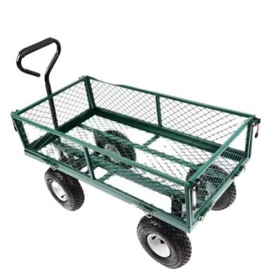 China Green Heavy Duty Mesh Steel Wagon Cart for Easy Transport of Tools and Materials for sale