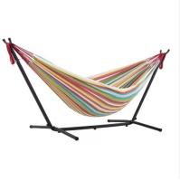China 260KGS Weight Capacity Double Cotton Hammock With Space Saving Steel Stand for 2 Person for sale